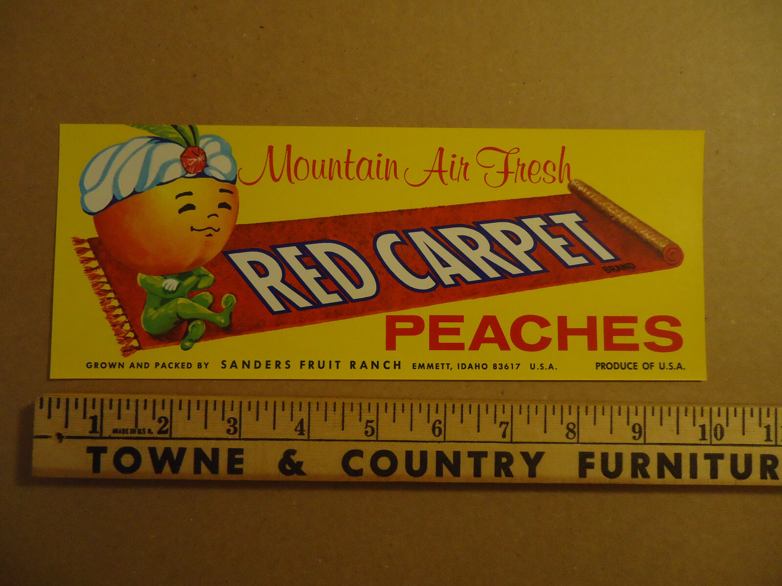 Red Carpet Peaches Sanders Fruit Ranch Emmett Idaho fruit box label | eBay
