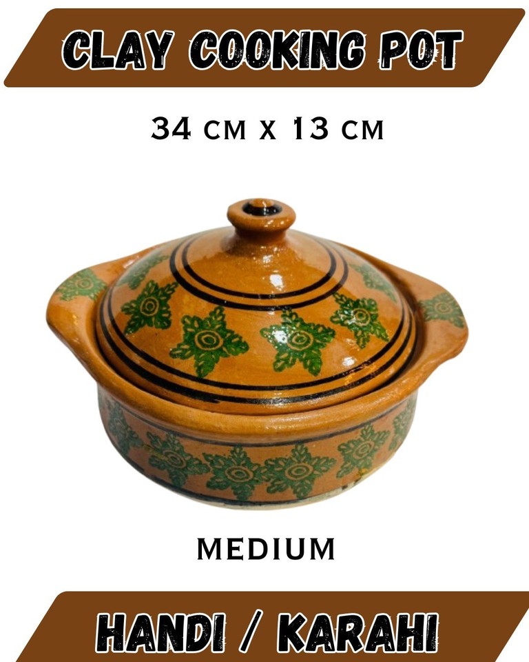 Clay Cooking Pot (matti handi)/karahi Open Fire Gas Top With Lid S/M/L ...