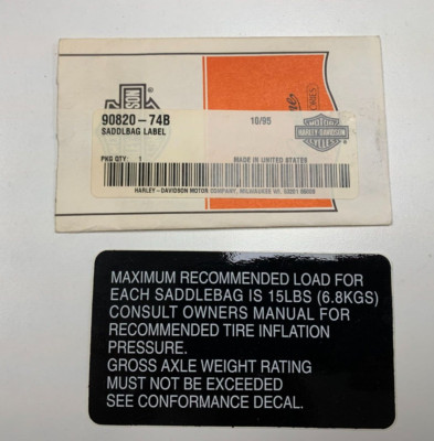 NOS Genuine Harley Davidson Saddlebag Label for Many Harley Bikes ...