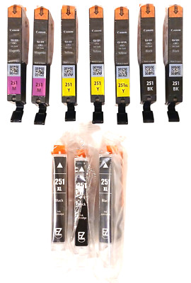 Lot of 10 Genuine Canon OEM 251XL/251 Ink Cartridges Yellow Magenta ...