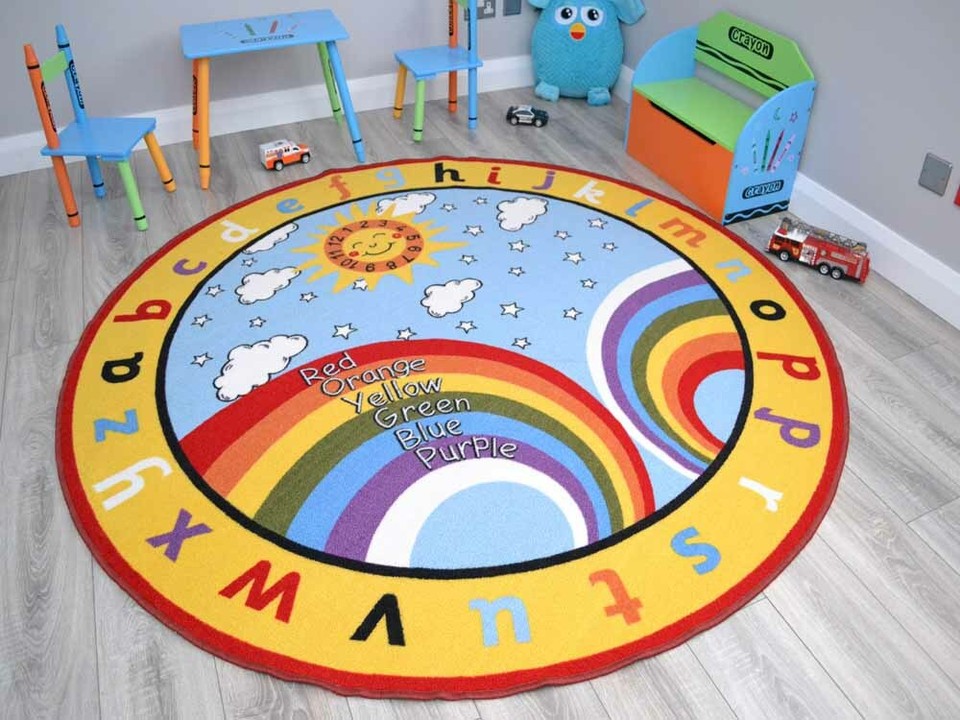 Large Small Kids Childrens Circle Circular Play Rugs Educational School ...