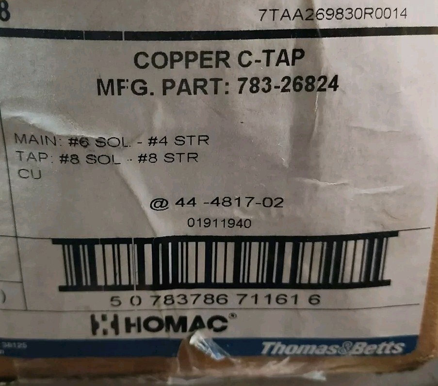 THOMAS & BETTS Homac EZGROUND CC-48 Compression C-Tap Copper 6to4 5to6 ...