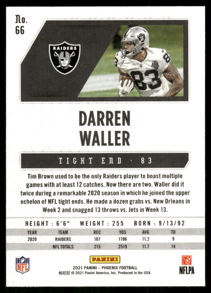2021 Panini Phoenix Darren Waller Las Vegas Raiders #66 Fire Burst | eBay