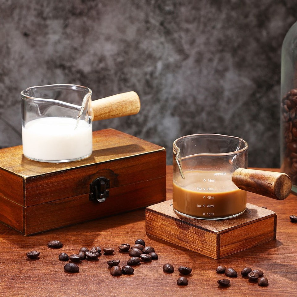Espresso Cups Coffee Glass Pitcher with Wooden Handle Clear Mugs | eBay ...