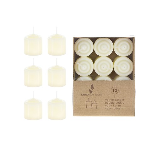 Mega Candles - Unscented 10 Hours Votive Candles - Ivory, Set of 12 ...