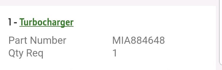 John Deere OEM Part # MIA884648 Turbocharger Assembly Skid-steer Loader ...