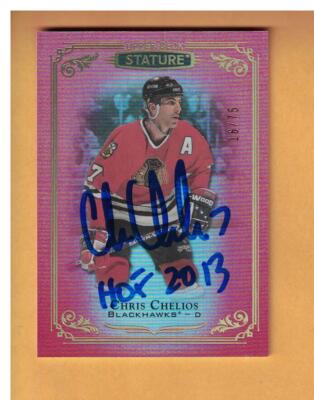 CHRIS CHELIOS AUTOGRAPHED 2019-20 UPPER DECK STATURE #16/75 CARD SIGNED ...