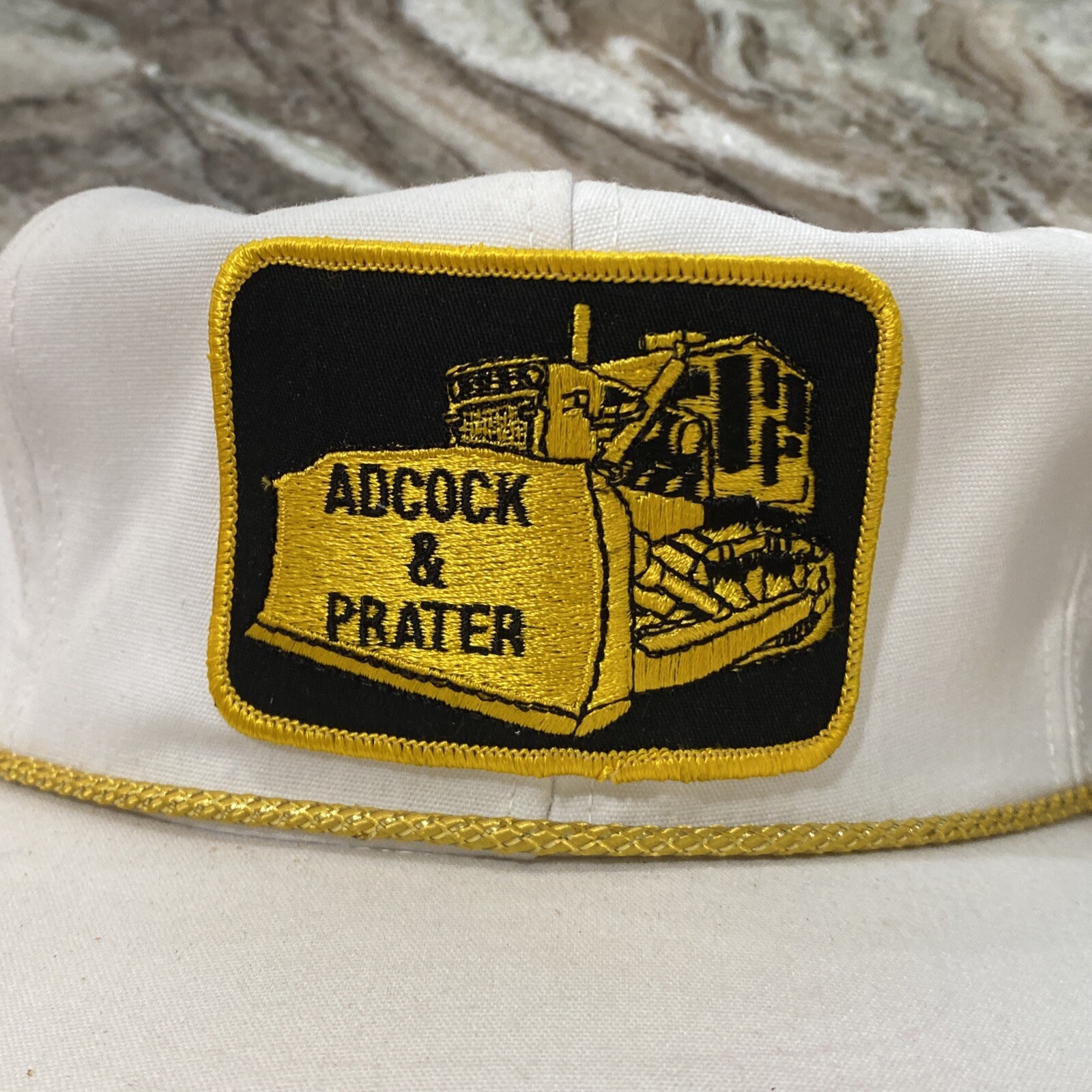 Vintage Trucker Hat Cap USA Made Rope Panel Adcock & Prater Bulldozer ...