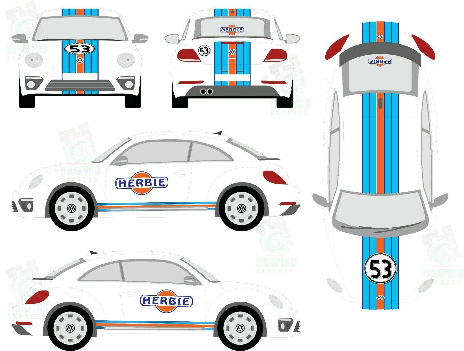 Herbie 53 New Beetle Racing le Mans Sticker Kit Deco Chavan 53 Gulf ...