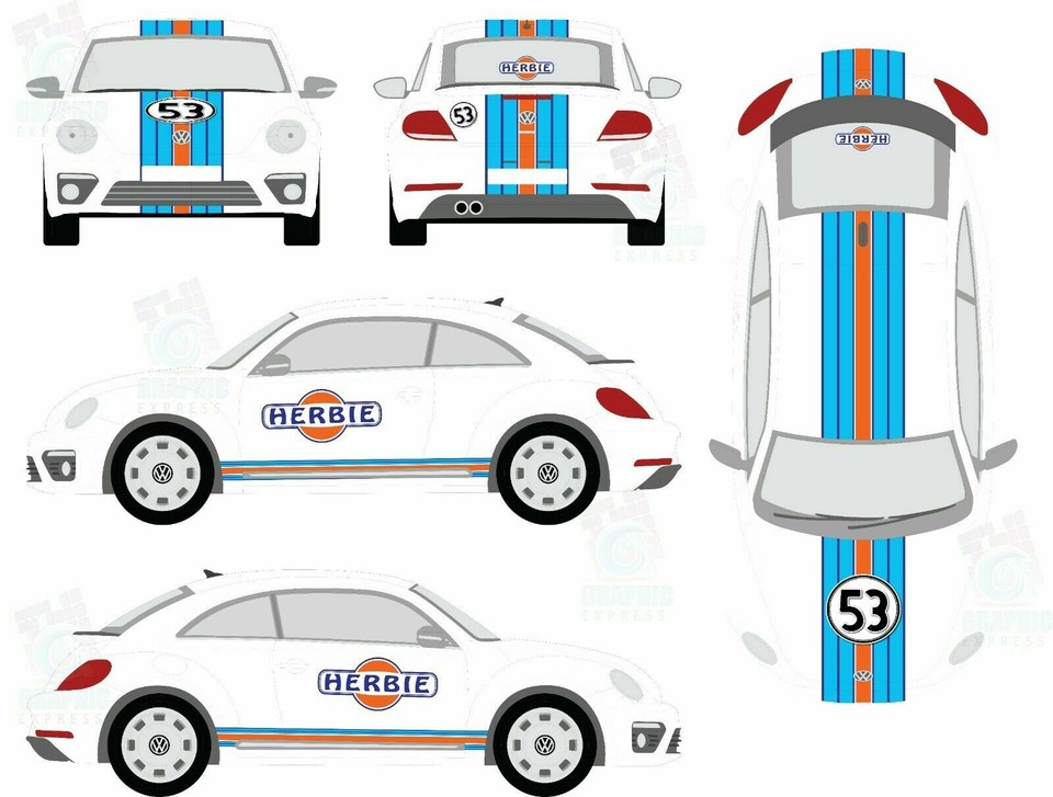 Herbie 53 New Beetle Racing Le Mans Sticker Kit Deco Choupette 53 Gulf ...