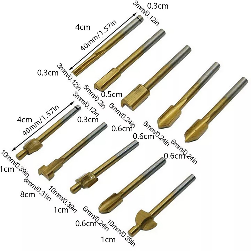 Kit(10) 1/8" 3MM Titanium Hss Router Bits Trimmer Shank For Rotary Tool ...