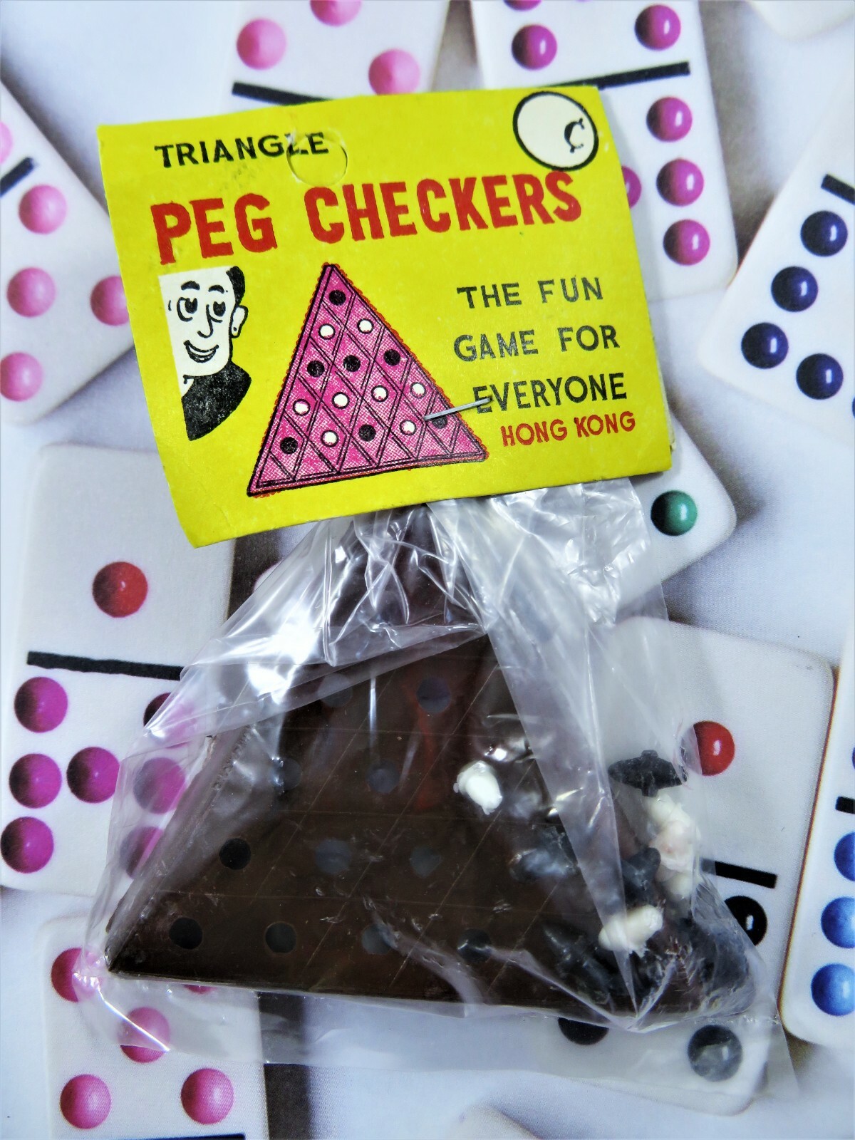 Vintage 1960s Triangle Peg Checkers Miniature Toy Game Sealed Package ...