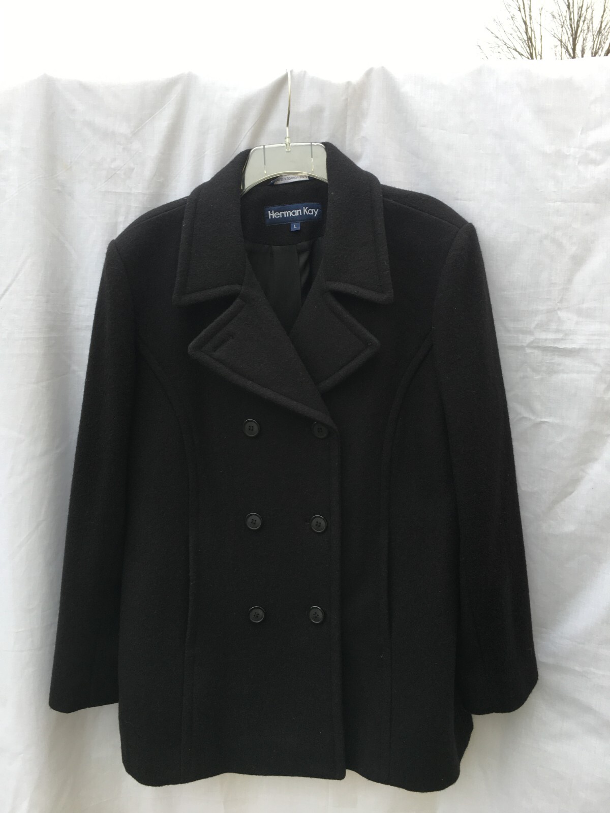 80’s HERMAN KAY Black Wool Pea Coat Large - Gem