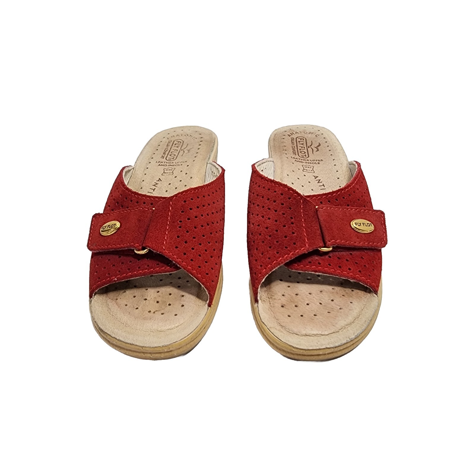 FLY FLOT Womens Anatomic Red Leather Suede Wedge Slip… - Gem