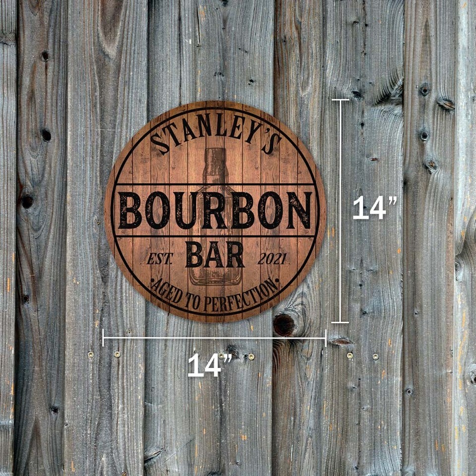 Personalized Bourbon Bar 14" Round Wood Sign Home Bar Decor Gift B3 ...