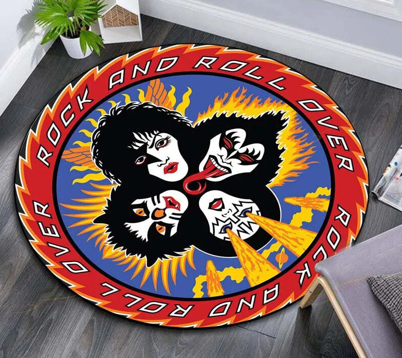 Kiss Rock and Roll Round Rug Slip Rug Carpet Non-slip Area Rug Floor ...