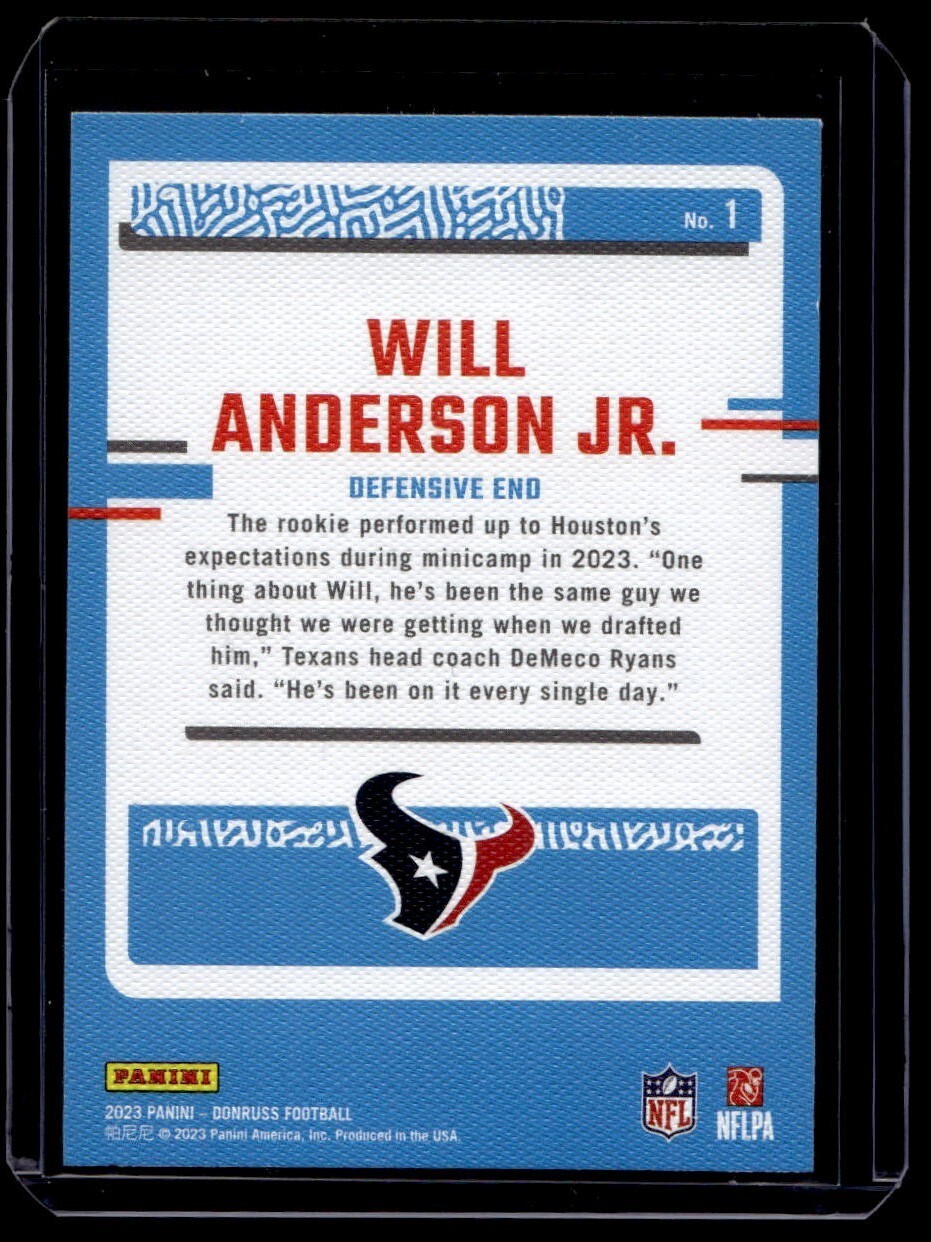 2023 Panini Donruss Will Anderson Jr. Rated Rookie Portrait RC #1 ...
