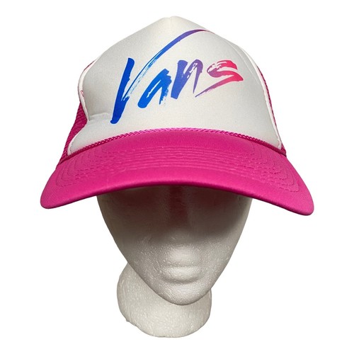 Vintage Vans Hat White Hot Pink Mesh Snapback Otto Cap Adjustable ...