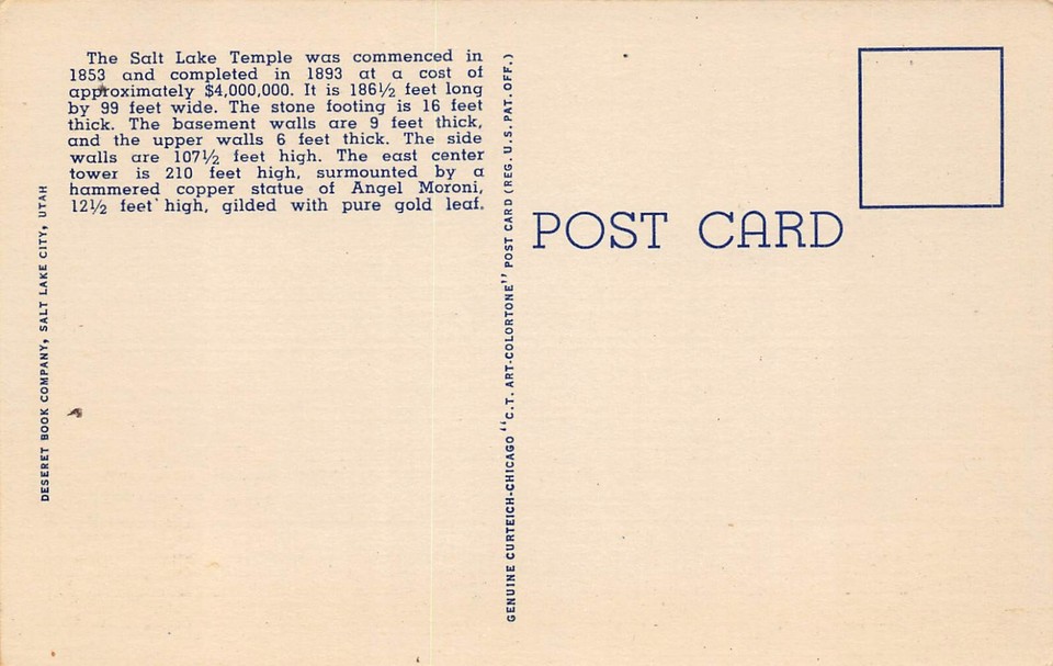 Salt Lake City UT Utah Mormon Temple Letter Day Saints 1930s Vtg ...