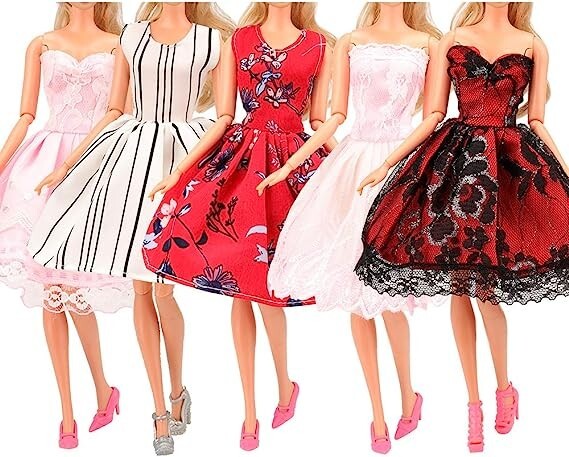 5 Pcs Fashion Mini Short Party Dresses Shoes Coat Hangers Barbie ...