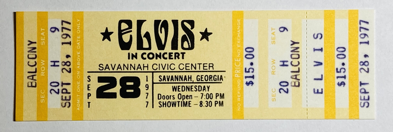 Elvis Presley Concert Ticket 1977 Orig Mint Unused Savannah GA Sept 28 ...
