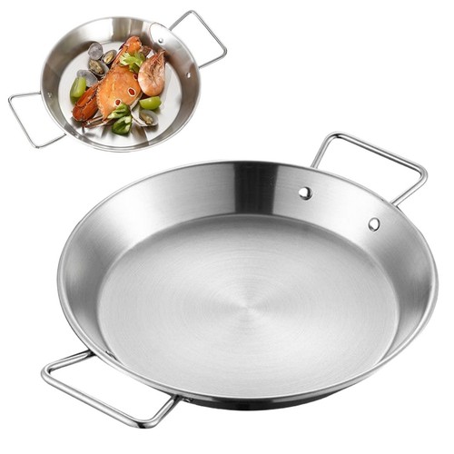 2 Handle Flat Bottom Pot Stainless Steel Paella Pot Cooking 18CM to ...