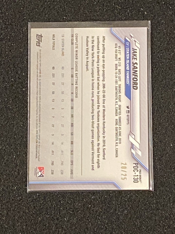 Jake Sanford 2020 Topps Chrome Pro Debut Orange Refractor #d /25 ...