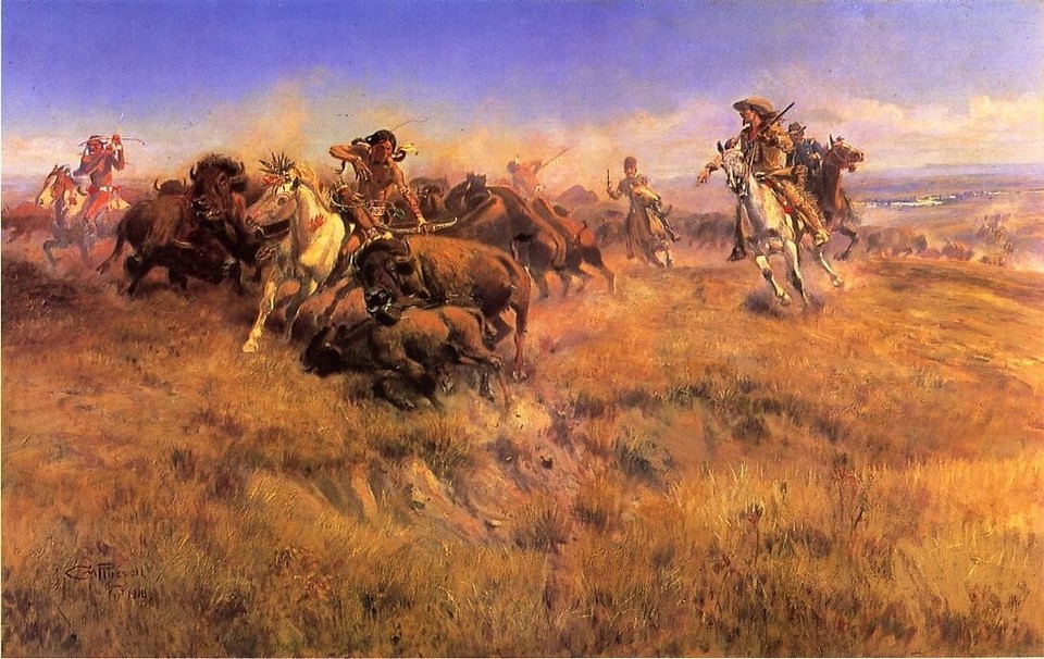 Oil painting Running-Buffalo-1918-Charles-Marion-Russell-Oil-Painting ...