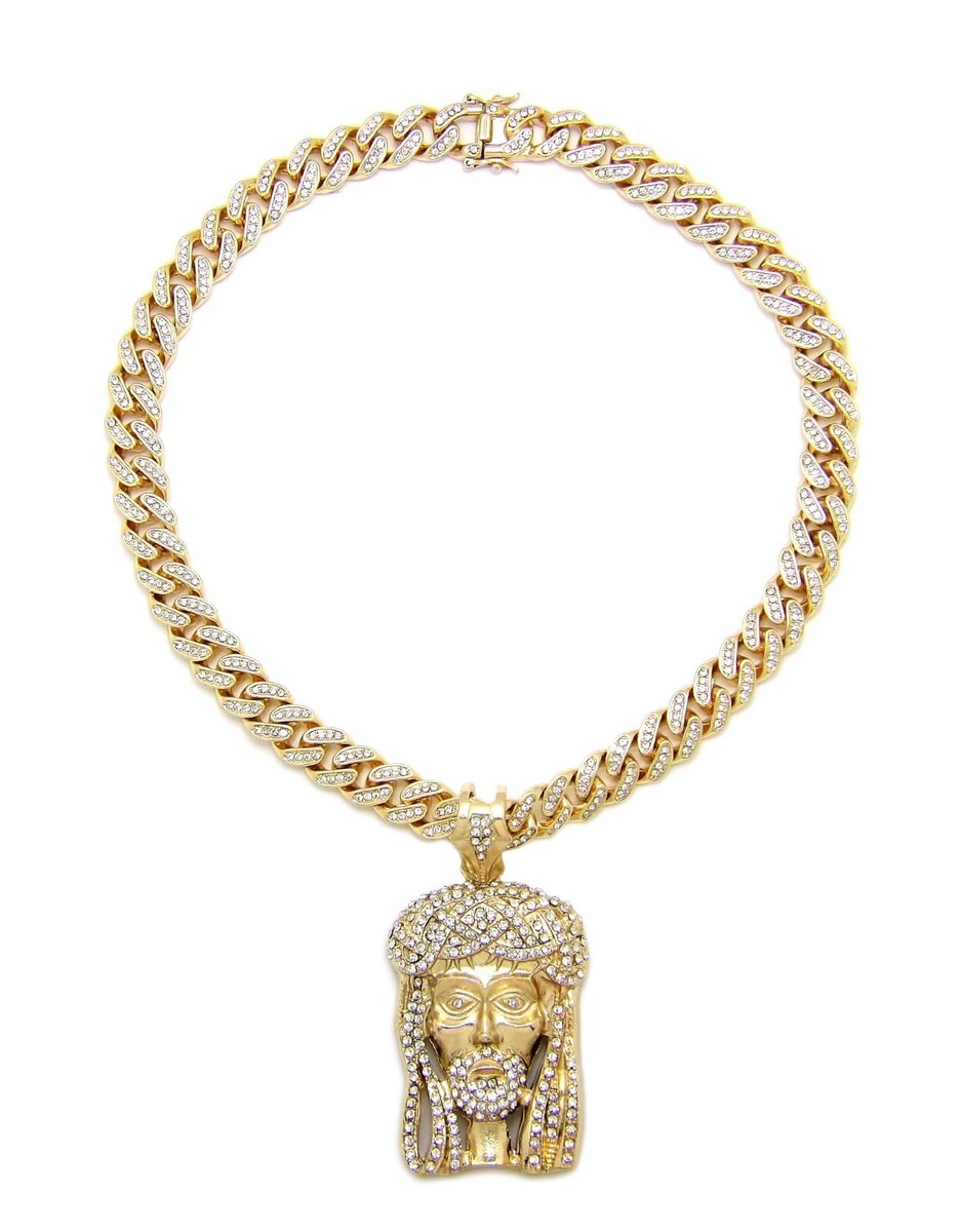 Baby Jesus Piece Chain Standard Jesus Piece Fully Iced Silver
