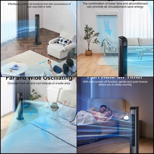 Tower Oscillating Fan With remote electric standing tower 608571730854 ...