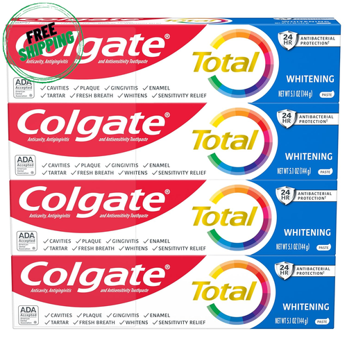 Colgate Total Whitening Toothpaste with Fluoride, Mint, 5.1 Ounces (4 ...
