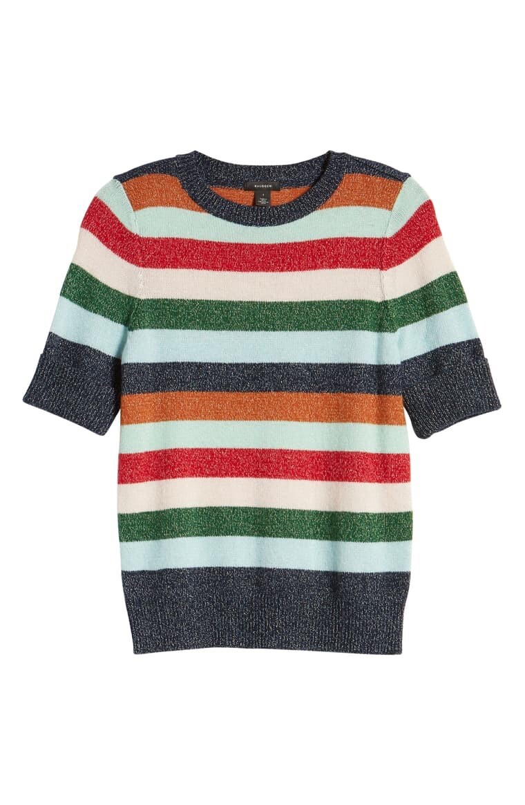 NEW Halogen x Atlantic-Pacific Metallic Stripe Sweater - Blue / Multi - Medium | eBay