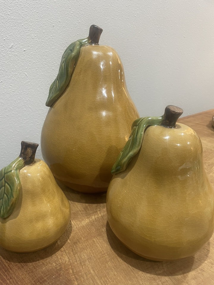 Set of 3 Ceramic PEARS Large, Medium, Small/Fruit Decorations Farm ...