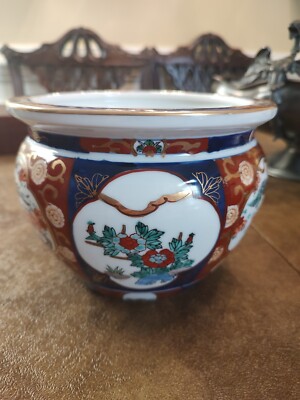 VINTAGE 50s Gold Imari Handpainted Red Blue Cachepot Planter Excellent ...