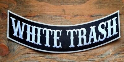 ROCKER PATCH WHITE TRASH harley motorcycle biker vest jacket denim ...