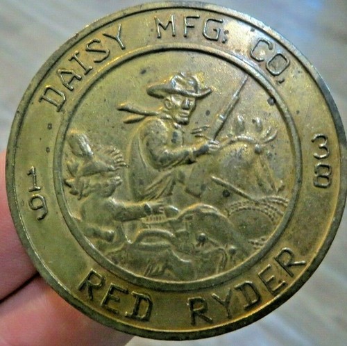 1938 DAISY MFG. CO.RED RYDER WESTERN COWBOY WITH GUN BRASS TOKEN ...