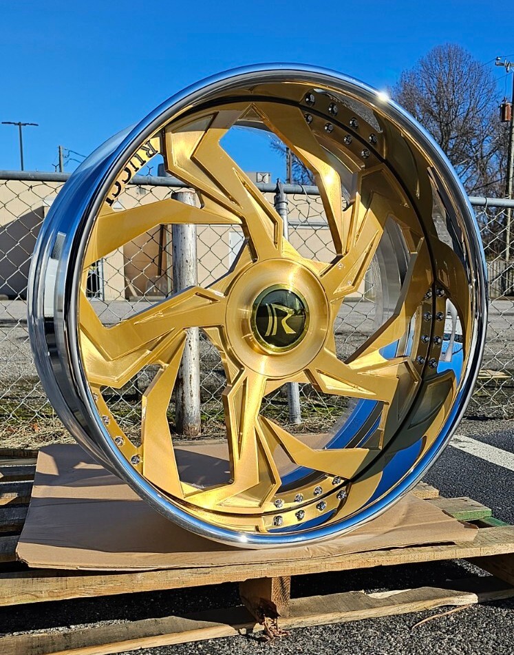 26" Inch Brushed Gold Face Chrome Lip Rucci Trapstar 5x120 5x127 2pc ...