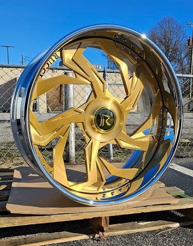 26" Inch Brushed Gold Face Chrome Lip Rucci Trapstar 5x120 5x127 2pc ...