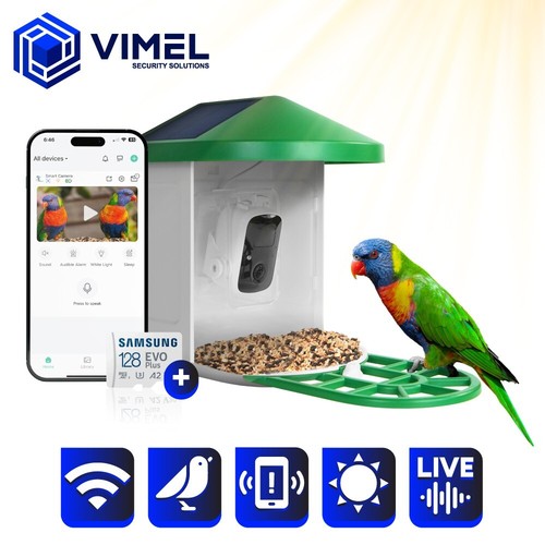 Outdoor Bird Feeder Camera Solar Panel 128GB WIFI Smartphone App LIVE ...