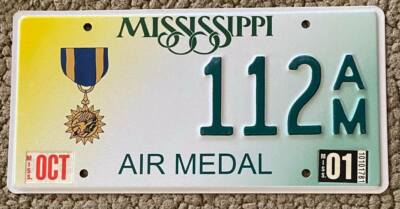 Mississippi 2001 VETERAN AIR MEDAL GRAPHIC License Plate - SUPERB ...