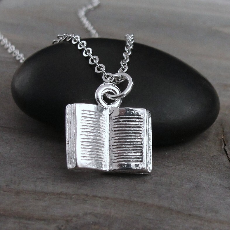 Silver Open Book Neckalce - Book Lover Charm - Book Club Gift ...