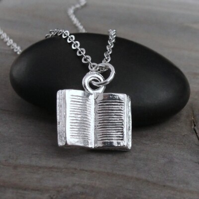 Silver Open Book Neckalce - Book Lover Charm - Book Club Gift ...
