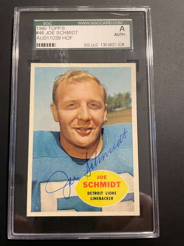 Joe Schmidt Signed 1960 Topps Autograph Card Football HOF Detroit Lions ...