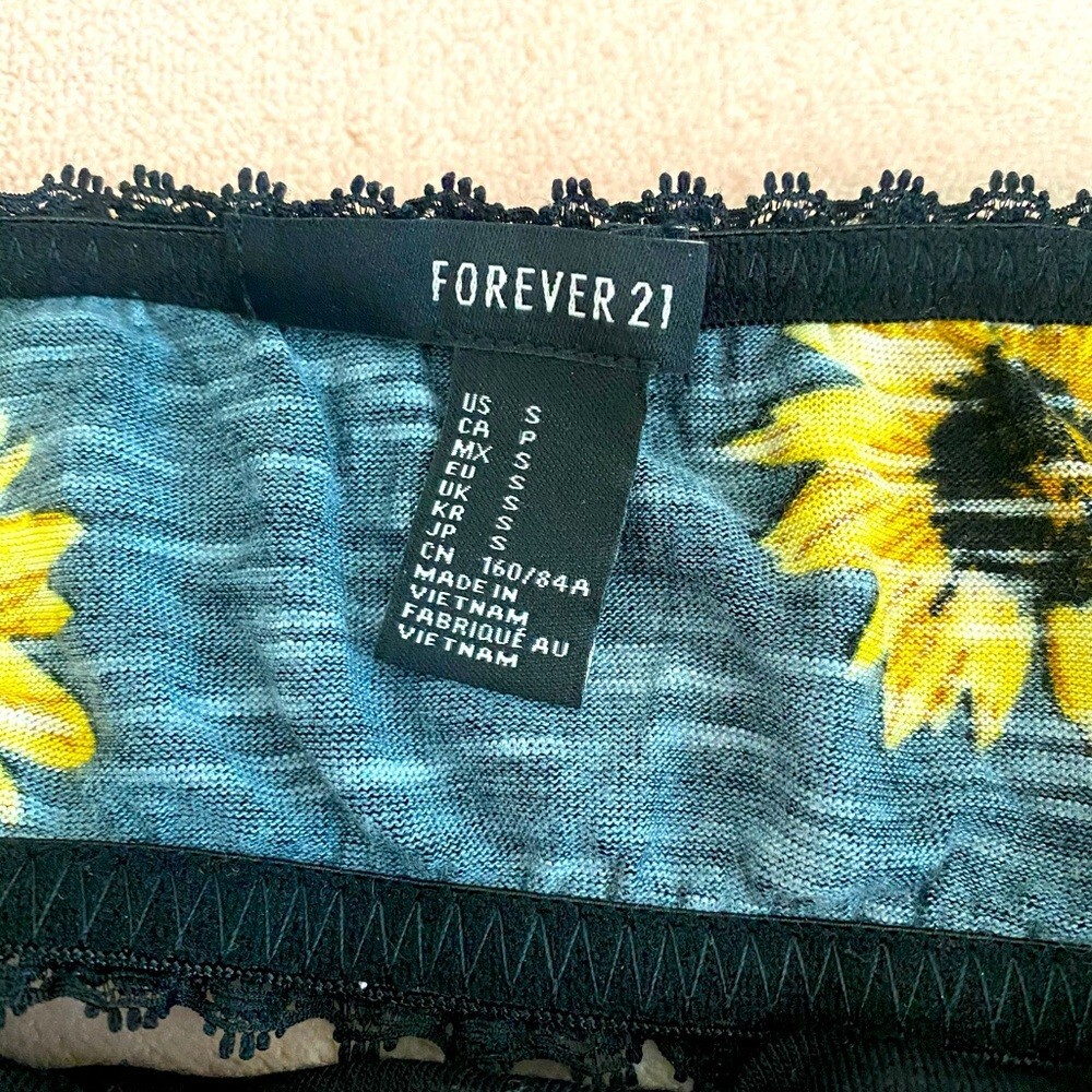 Forever 21 Sunflower Bandeau Bra Top Size Small Black Floral Boho ...