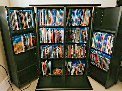 DVD CD Blu-Ray Storage Media Tower Unit Rack Home Movie Cabinet Locking ...