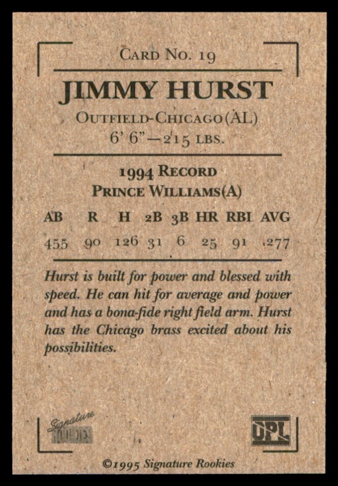 1995 Signature Rookies Old Judge T-95 Series Jimmy Hurst Baseball Cards ...