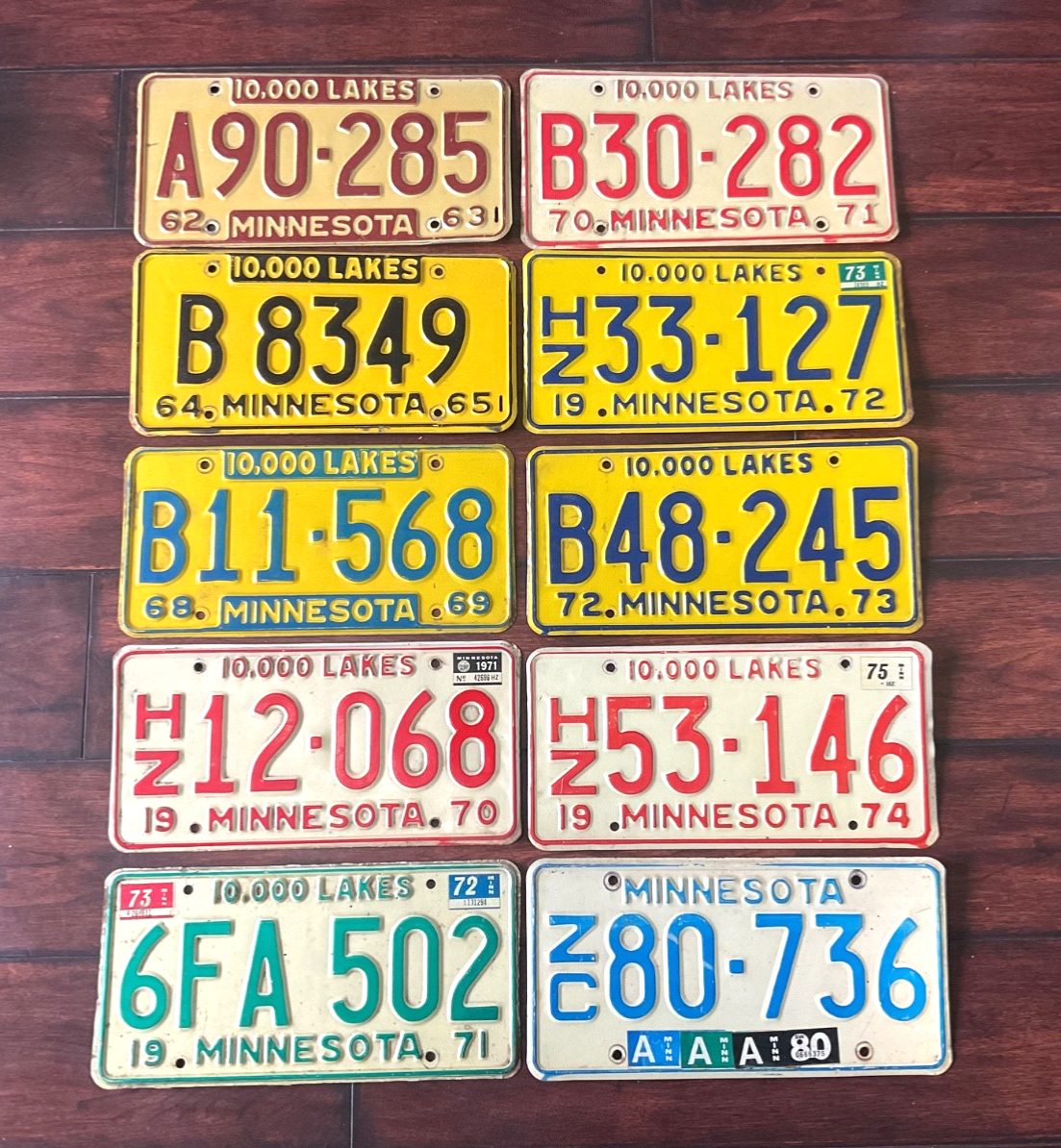 RARE LOT OF 10 MINNESOTA LICENSE PLATE PLATES 1962 1963 1964 1965 1968 ...