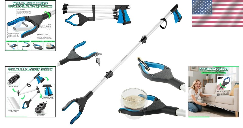 43 Inch Extra Long Grabber Reacher Tool Foldable Trash Pick up Stick ...