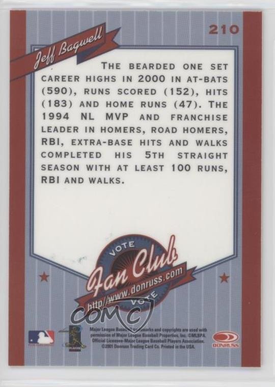 2001 Donruss Fan Club Baseball's Best Gold Jeff Bagwell #210 HOF | eBay