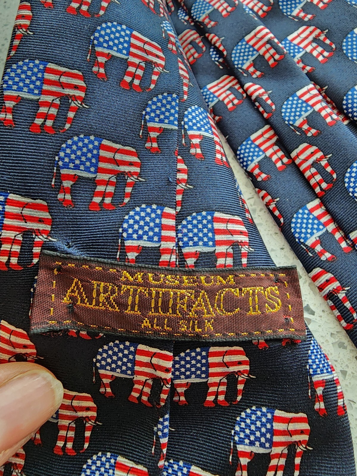 Museum Artifacts Tie Republican 100 Silk elephants N… - Gem